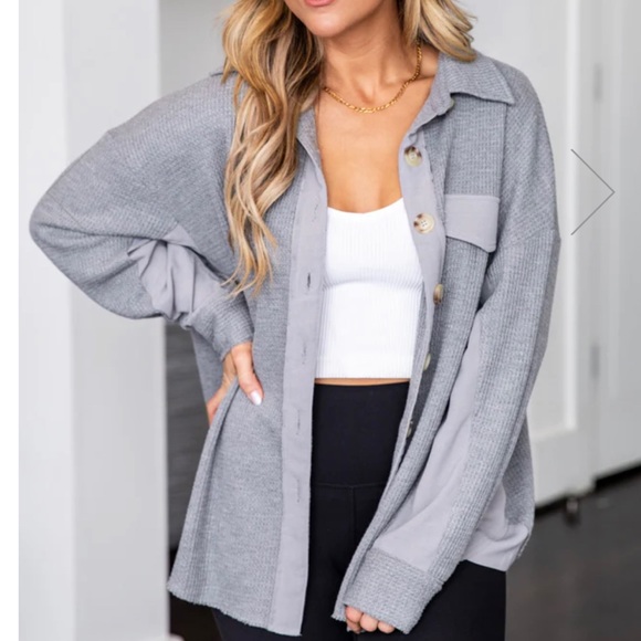 Pink Lily | Jackets & Coats | Change The Game Light Grey Waffle Knit ...